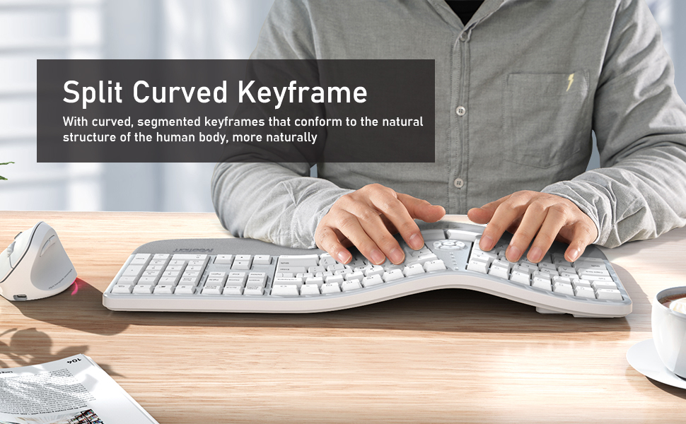 Wireless Ergonomic Gray Keyboard - Meetion