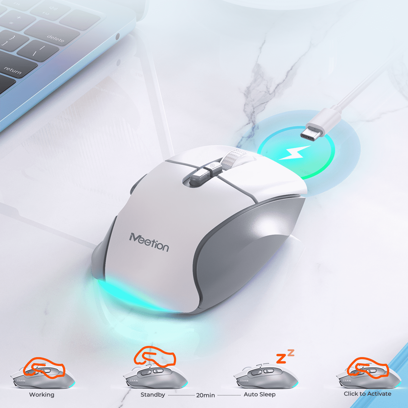 Meetion BTM001 Wireless Gaming Mouse with LED Lighting and Silent ...