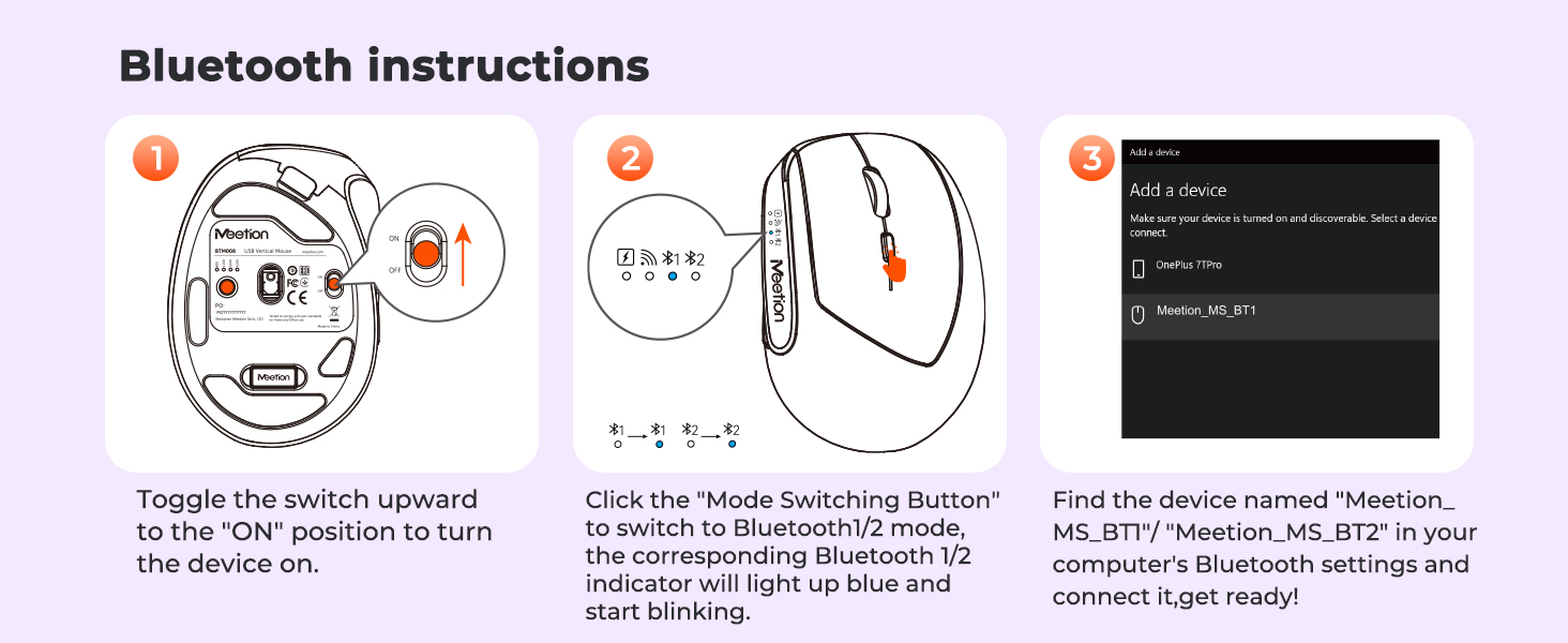 2.4g and Bluetooth Dual-Mode Ergonomic Mouse - Meetion
